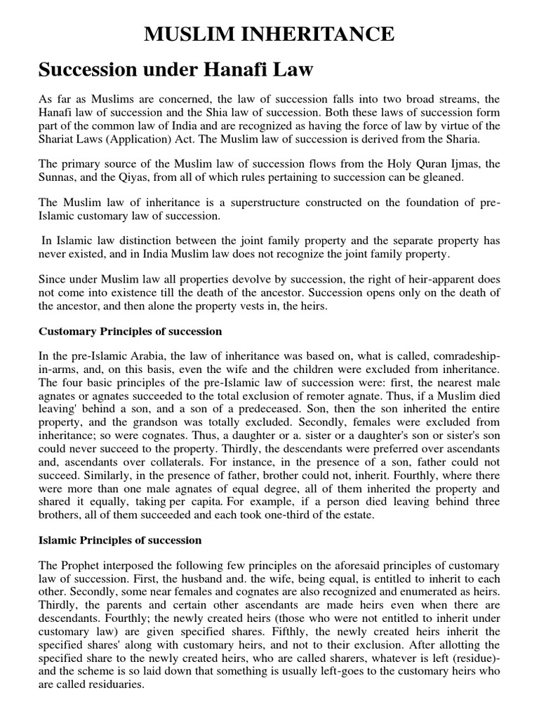 Intestate Succession Under Muslim Law | PDF | Inheritance | Sharia