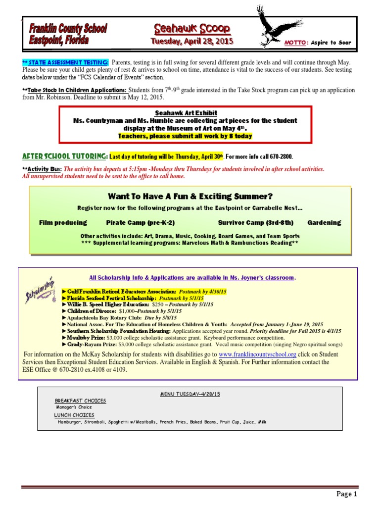 Tues. 4/28/15 Seahawk Scoop | PDF | Foods | Further Education