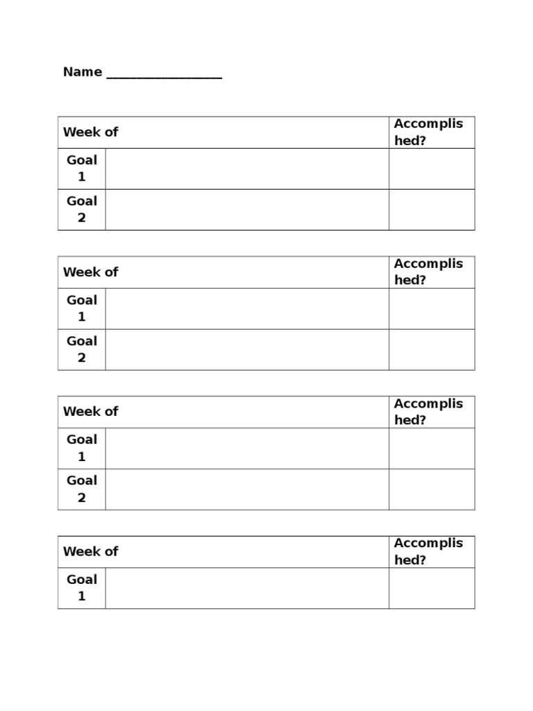 Weekly Goal Progress Tracker | PDF | Career & Growth