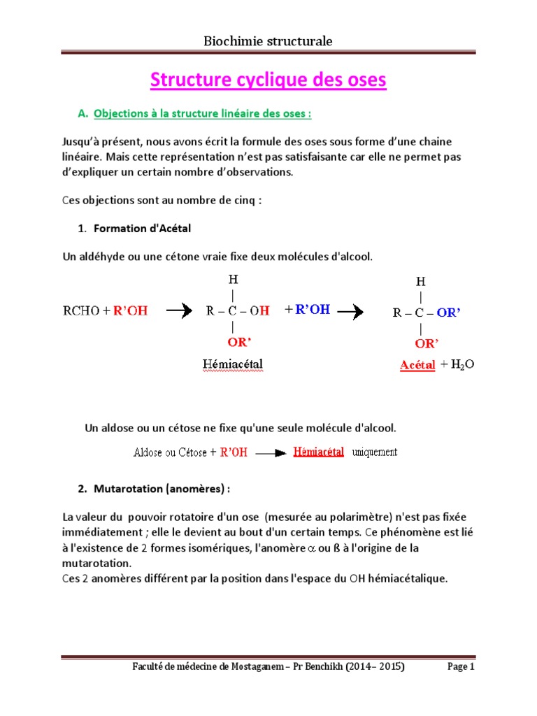 Structure cyclique des oses en biochimie | PDF | Glucose | Sciences ...
