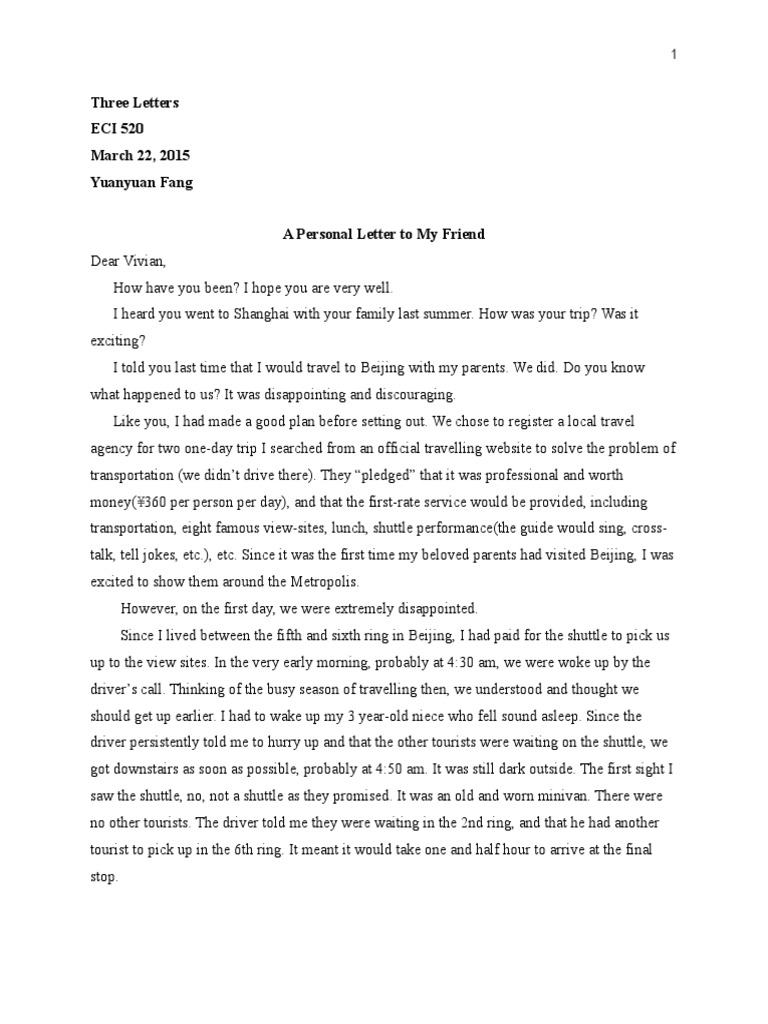 Three Letters Yuanyuan Fang | PDF | Travel Agency | Tourism