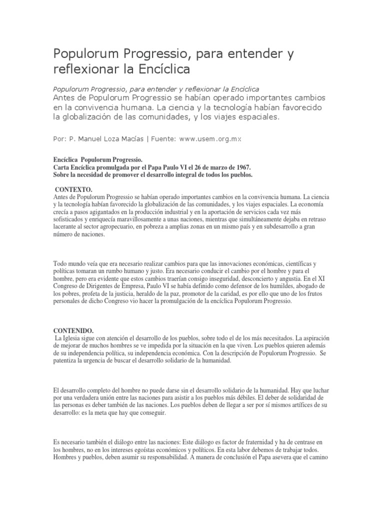 Populorum Progressio resumen 40 | PDF | Egoismo psicologico | Pobreza
