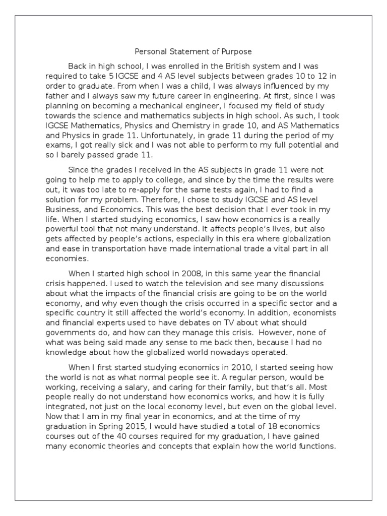 Personal Statement of Purpose - Ahmed | PDF | Secondary School | Gce ...