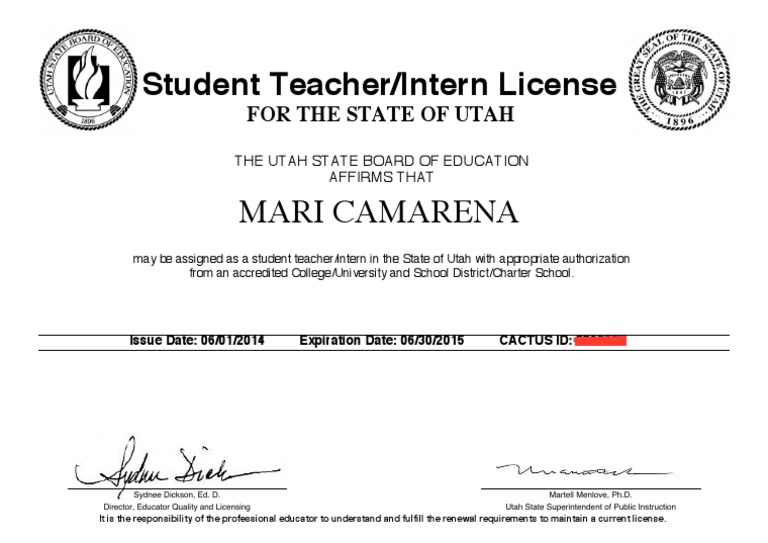 Utah Student Teacher License 2014 | PDF | Social Science