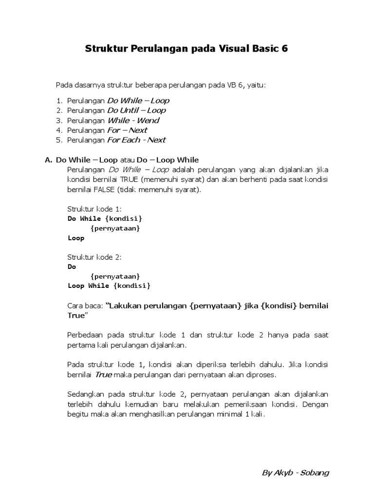 Struktur Perulangan Pada Visual Basic 6 | PDF