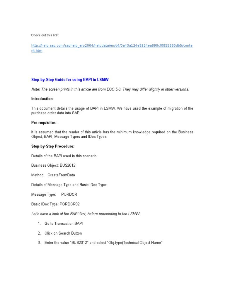 Manual LSMW Utilizando BAPI | PDF | Data | Data Management