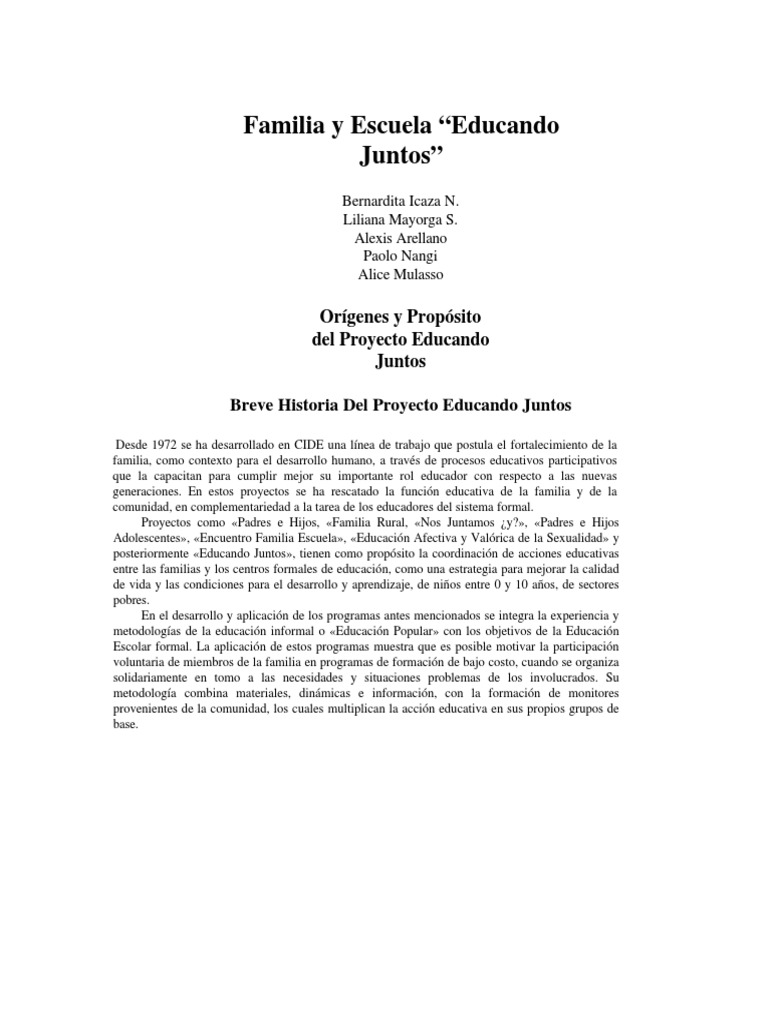 Proyecto Familia Escuela | PDF | Adultos | Jardín de infancia