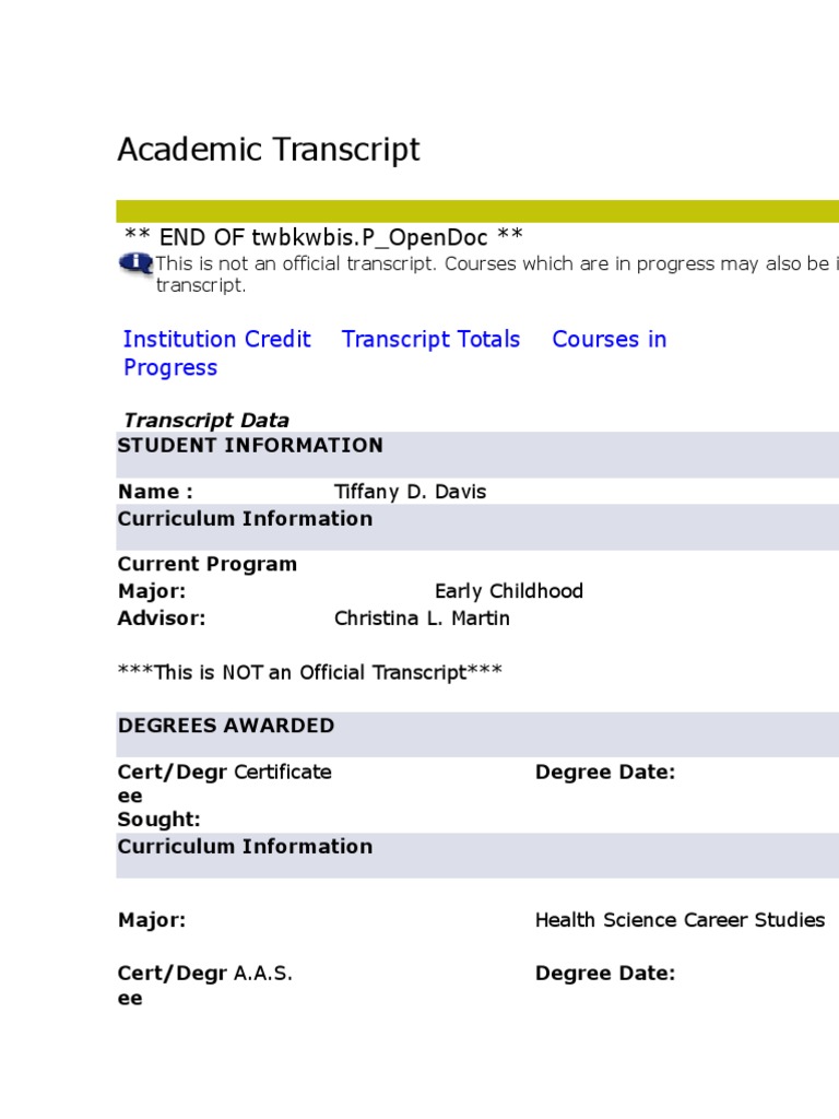 Academic Transcript | PDF | Undergraduate Education | Curriculum