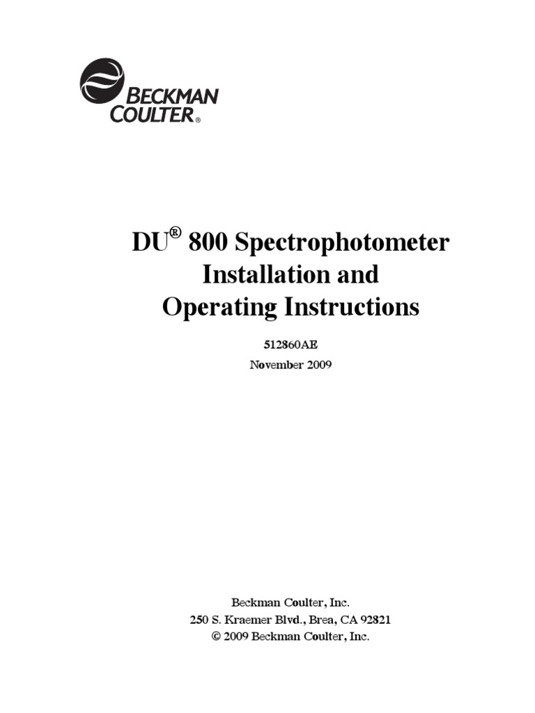 Beckman DU800 Manual | Download Free PDF | Spectrophotometry | Absorbance
