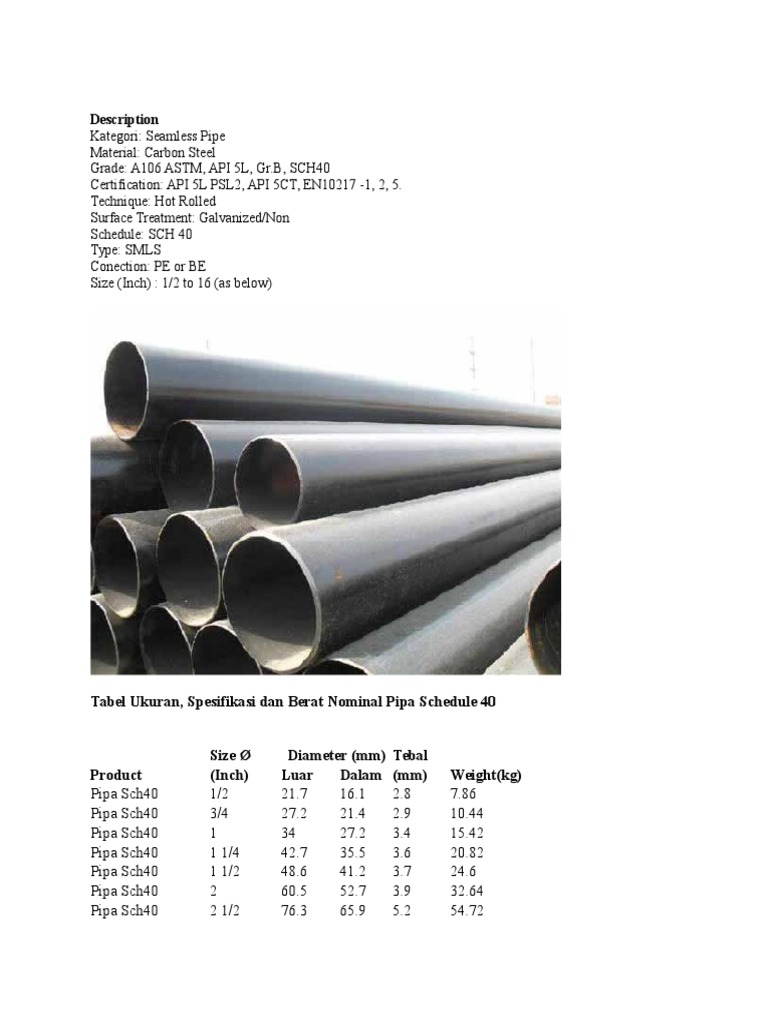 Tabel Berat Pipa Carbon Steel SCH 40 | PDF