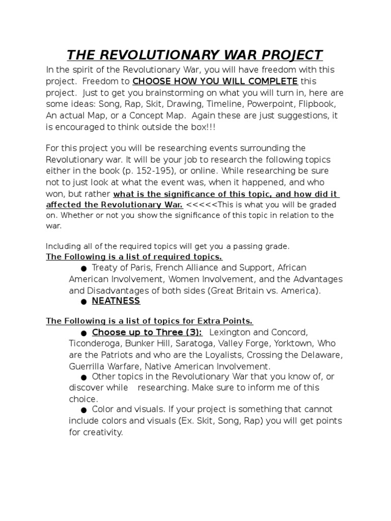 Revolutionary War Project Guidelines | PDF | Games & Activities
