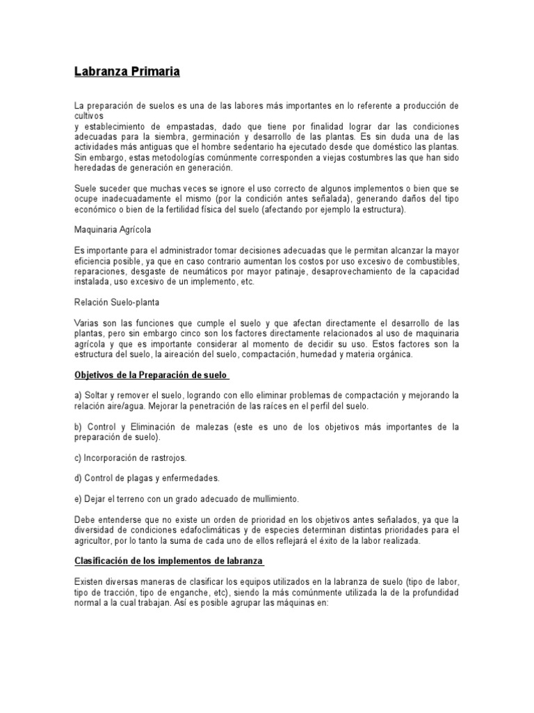 Labranza Primaria | PDF | Arado | Suelo