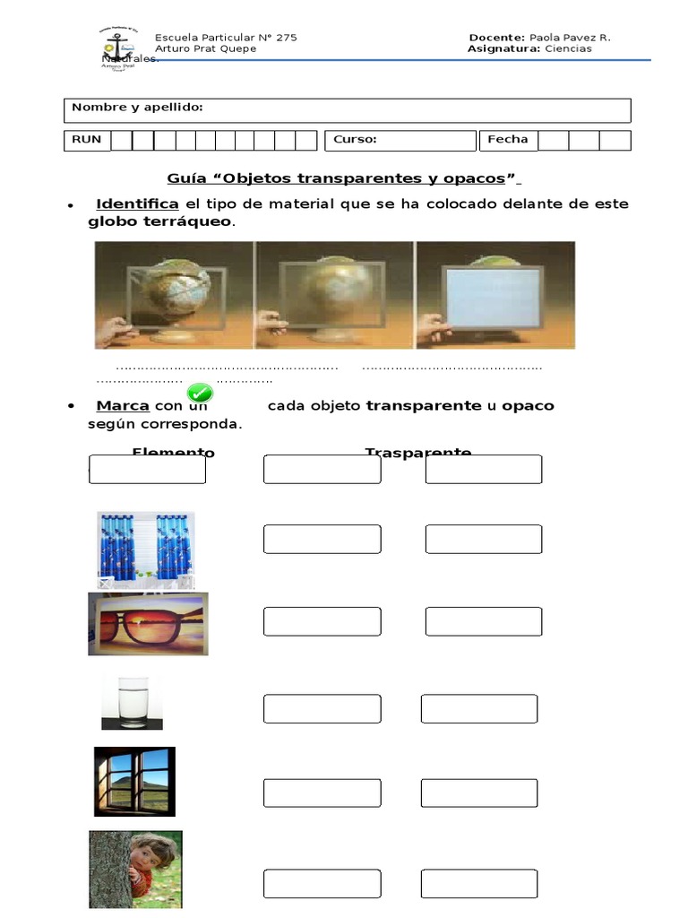 Guía, Objetos Transparentes y Opacos | PDF