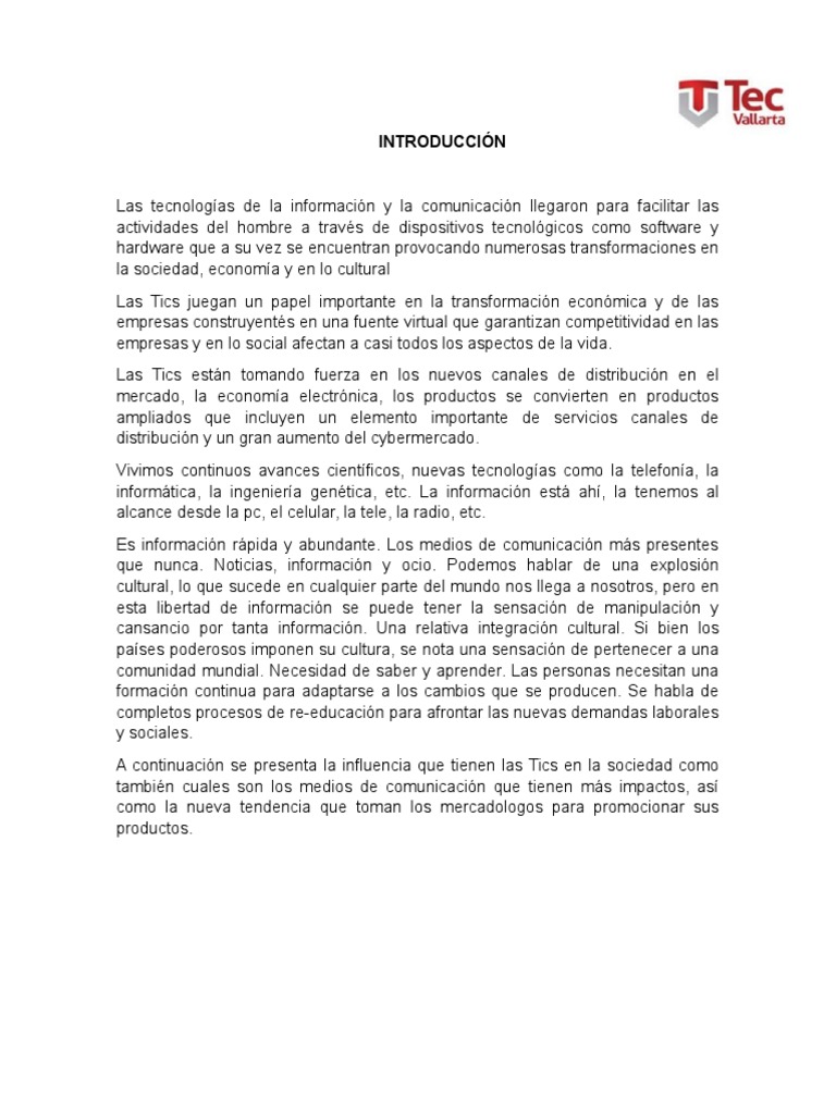 Ensayo La Influencia de Las TICS en La Sociedad | PDF | Tecnología de información y ...
