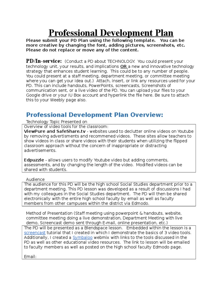 Professional Development Plan: PD/In-service | PDF | You Tube ...