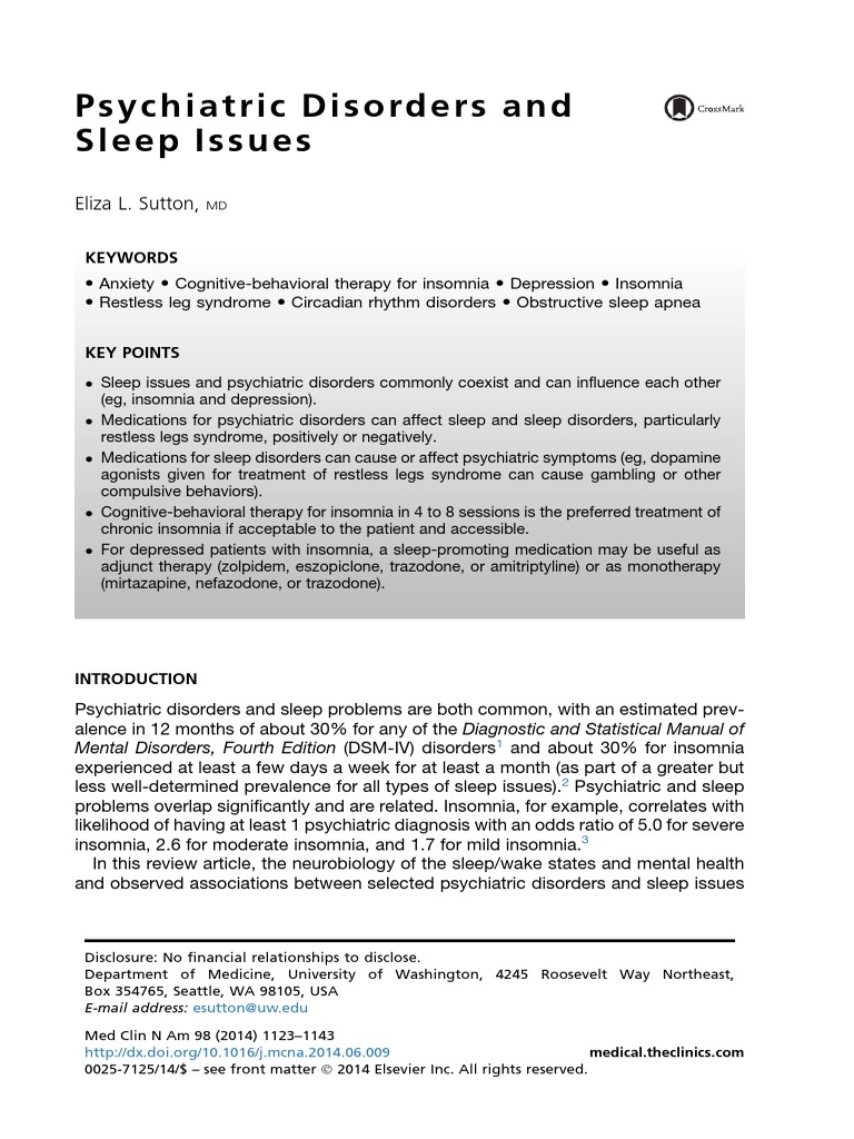Psychiatric Disorders and Sleep Issues | PDF | Antidepressant | Insomnia