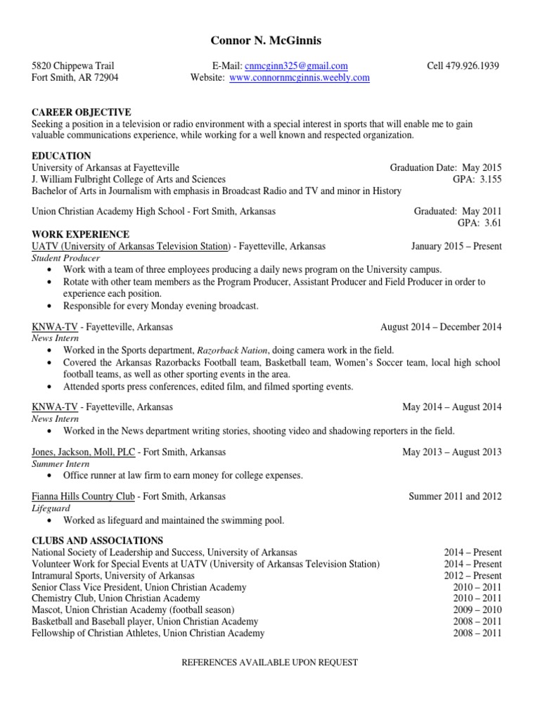 Connor N Mcginnis Resume | PDF | Sports & Recreation | Travel