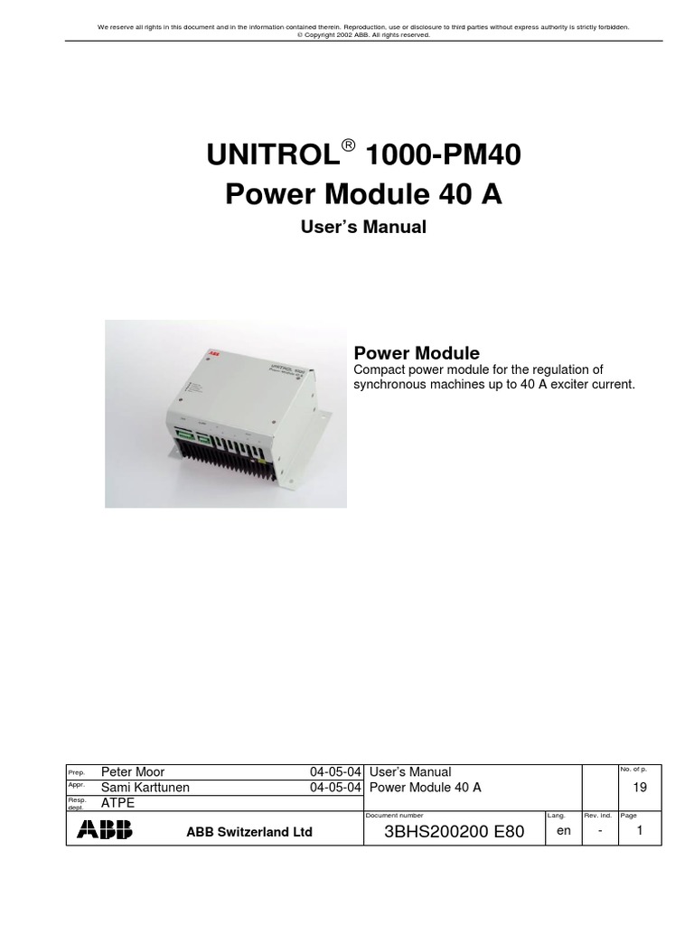 Users Manual UNITROL 1000-PM40 PDF | PDF | Power Supply | Electrical ...