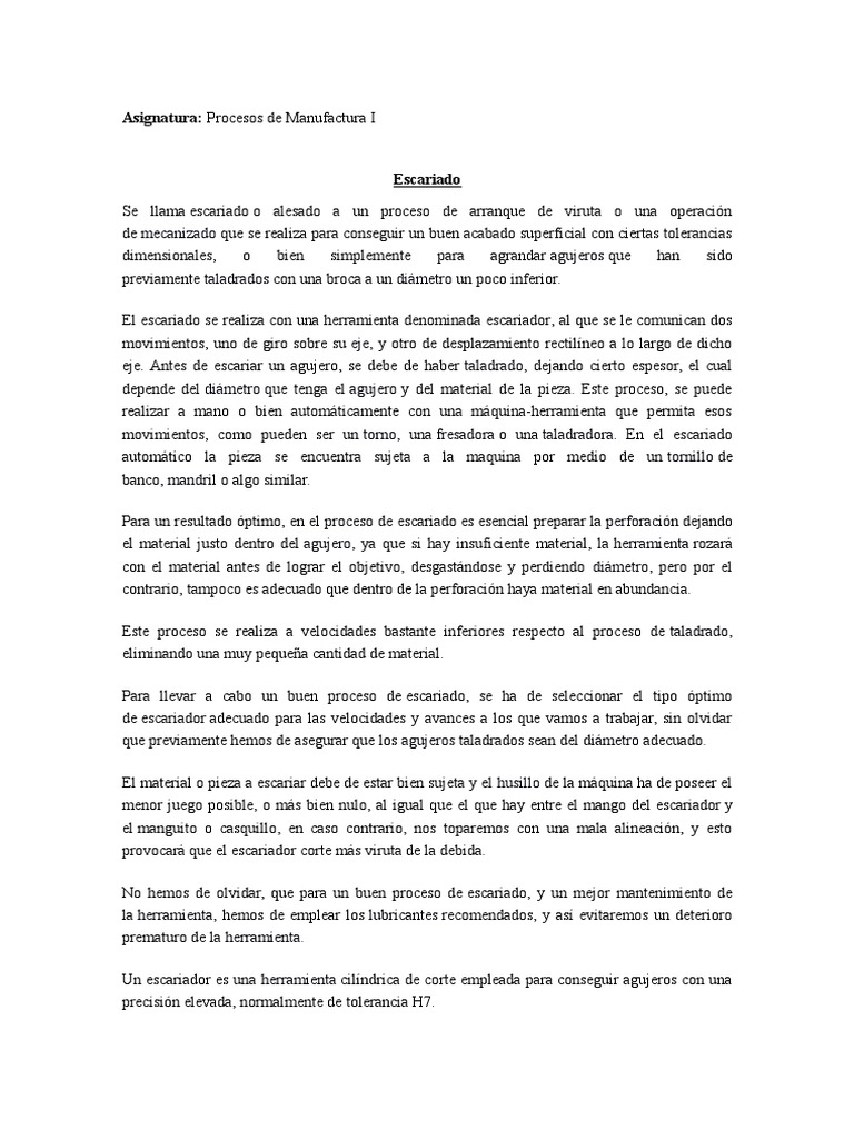 Procesos de Escariado y Brochado | PDF | Artesanías | Herramientas