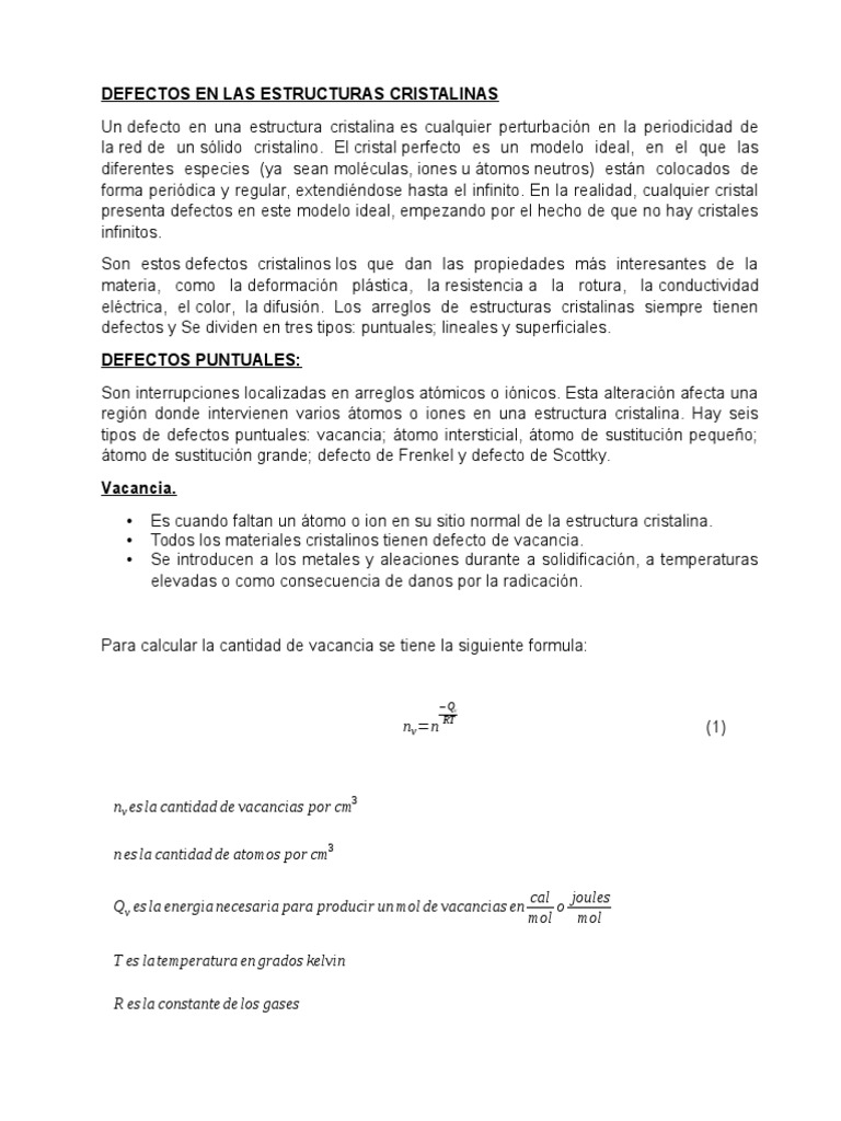 Defectos en Las Estructuras Cristalinas | PDF | Defecto cristalográfico ...