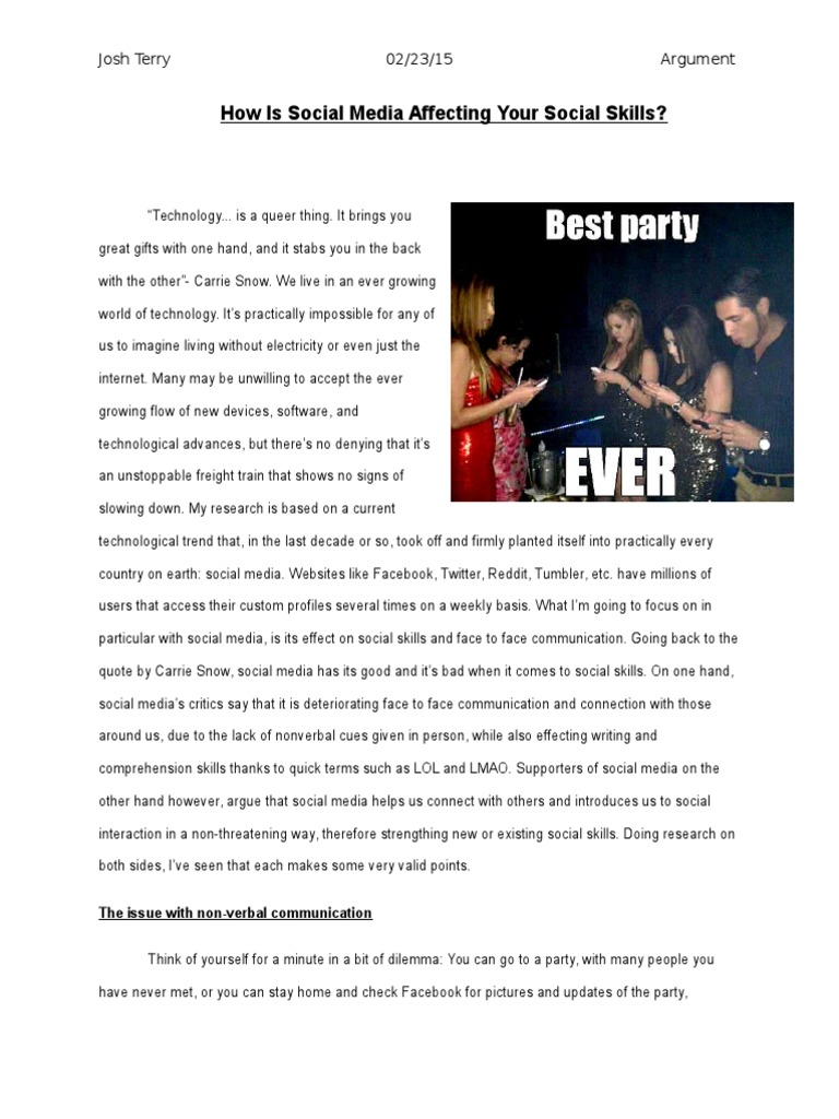 Social Media Argument, Effects On Social Skills | PDF | Social Media ...