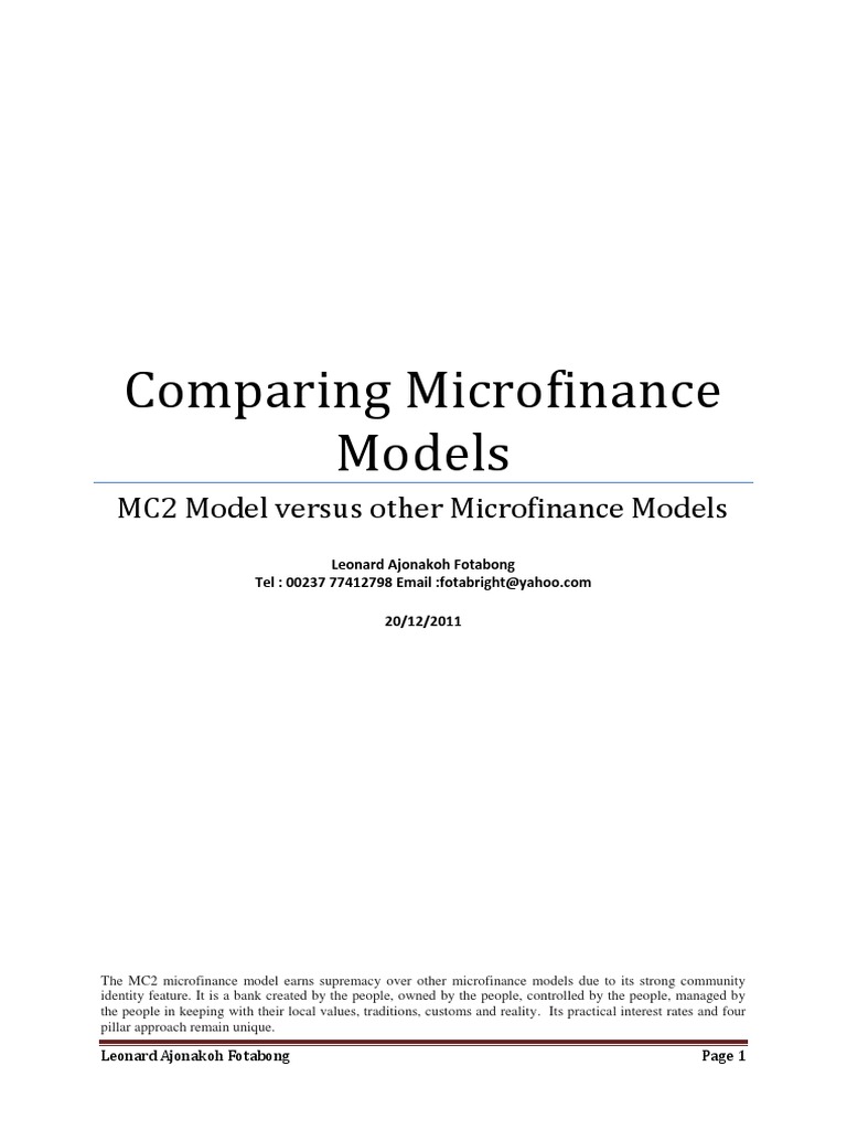 Comparing Microfinance Models PDF | PDF | Microfinance | Microcredit