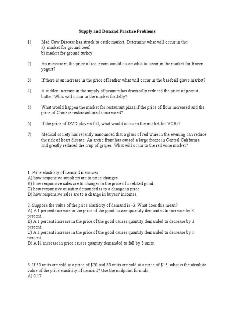 Supply and Demand Practice Problems No Answers | PDF | Demand | Price ...