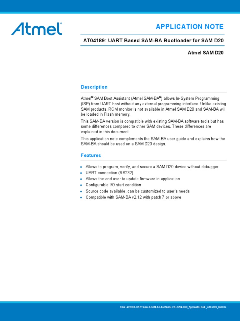Atmel 42238 Uart Based Sam Ba Bootloader For Sam d20 AP Note At04189 | PDF | Booting | Flash Memory