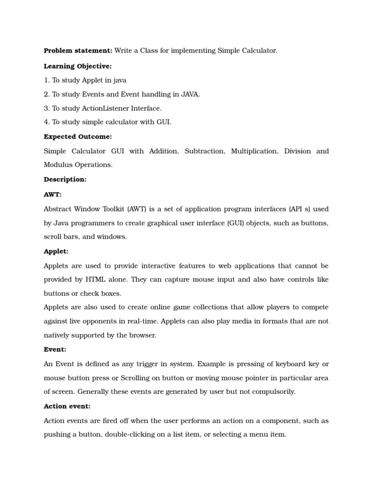 Problem Statement: Write A Class For Implementing Simple Calculator ...