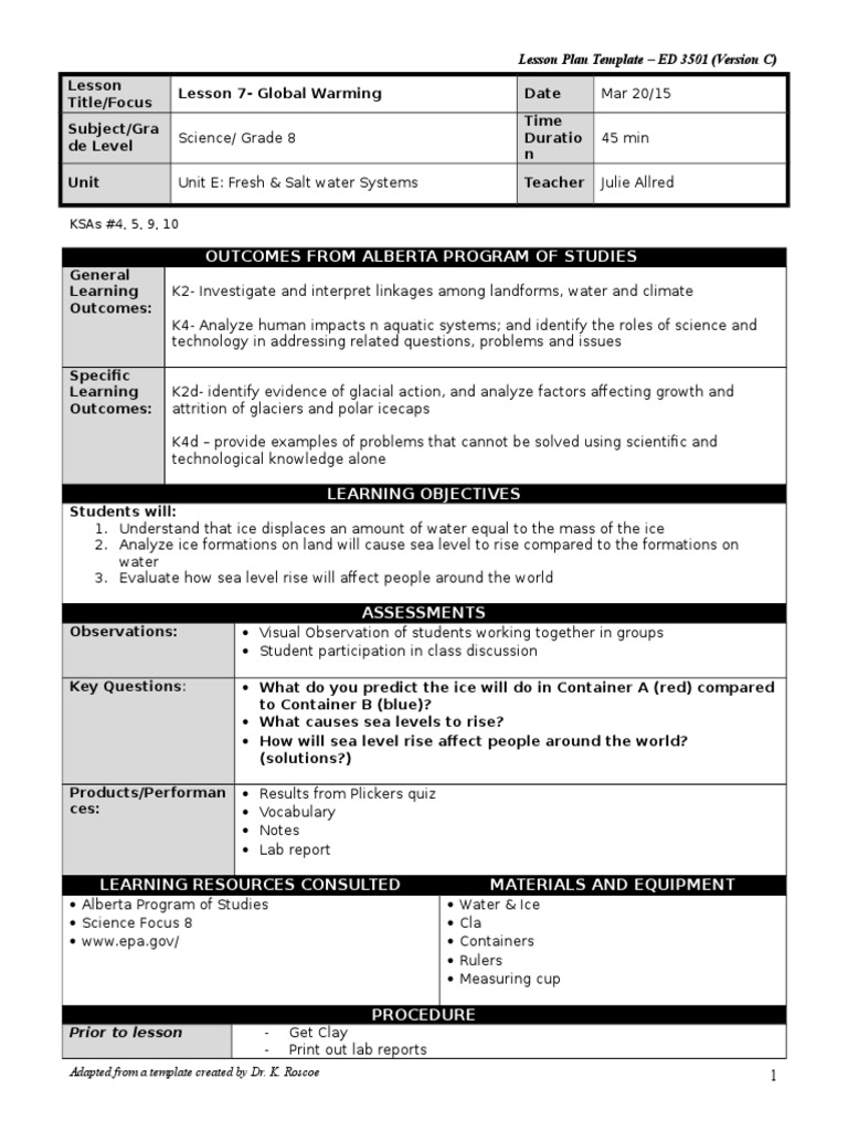 Lesson 6 - Global Warming | PDF | Sea Level Rise | Educational Assessment