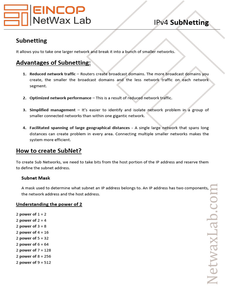 IPV4 Subnetting | PDF | Ip Address | Network Architecture