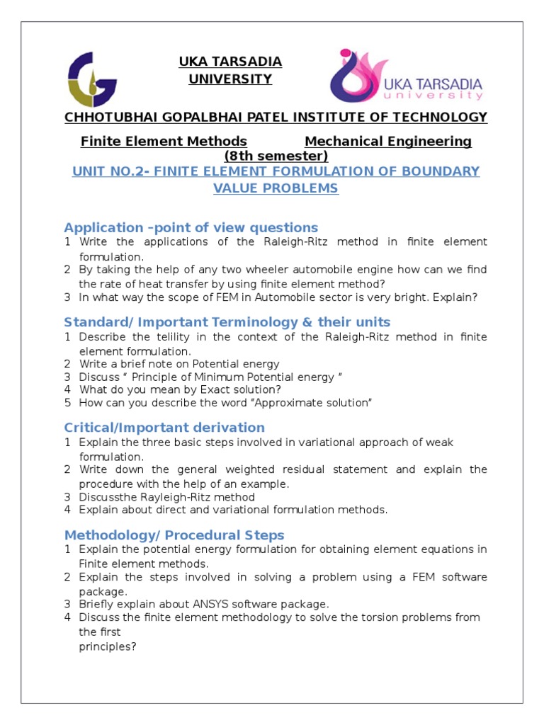 FEM Assignment - 2 Finite Element Formulation of Boundary Value Problems | PDF | Finite Element ...