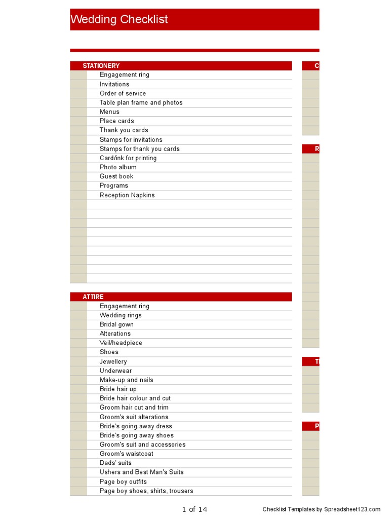 Wedding Checklist: Stationery Ceremony | PDF | Bride | License