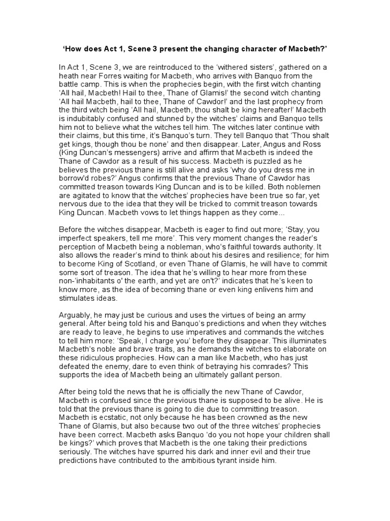 How Does Act 1, Scene 3 Present The Changing Character of Macbeth ...