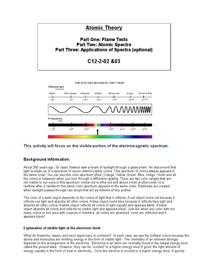 Flame Tests, Atomic Spectra & Applications Activity C12!2!02 & 03 | PDF ...