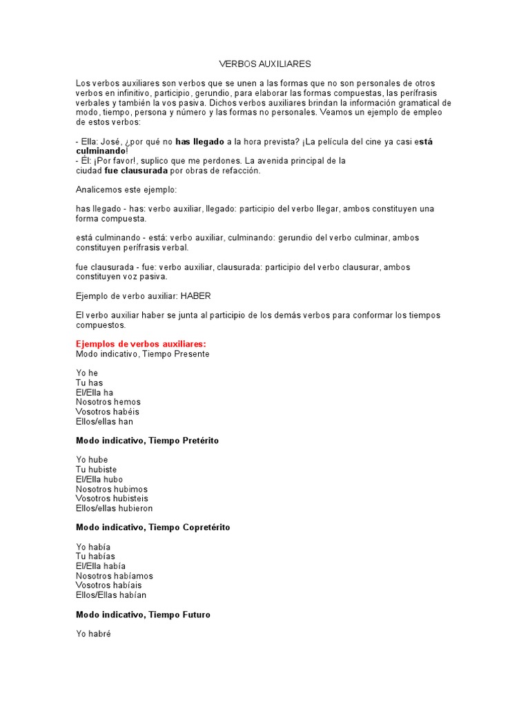 Verbos Auxiliares Pdf Verbo Onomástica