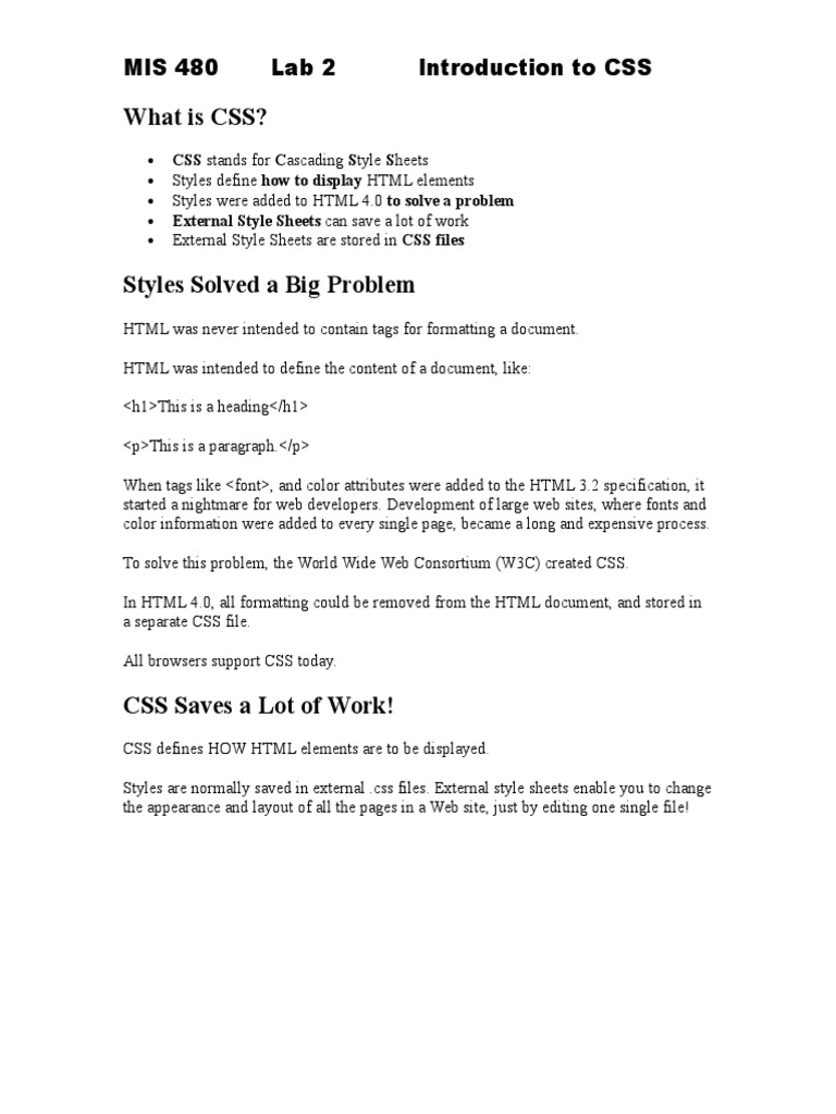 What Is CSS?: MIS 480 Lab 2 Introduction To CSS | Download Free PDF ...