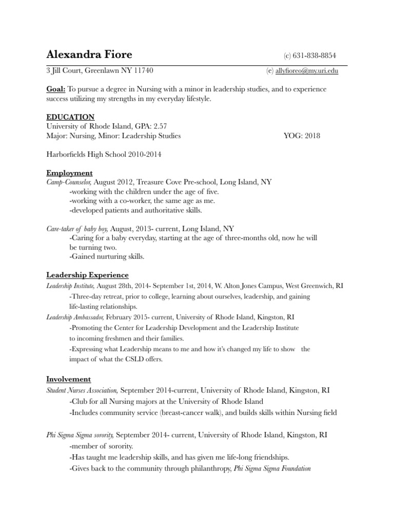 Alexandra Fiore's Nursing Journey | PDF