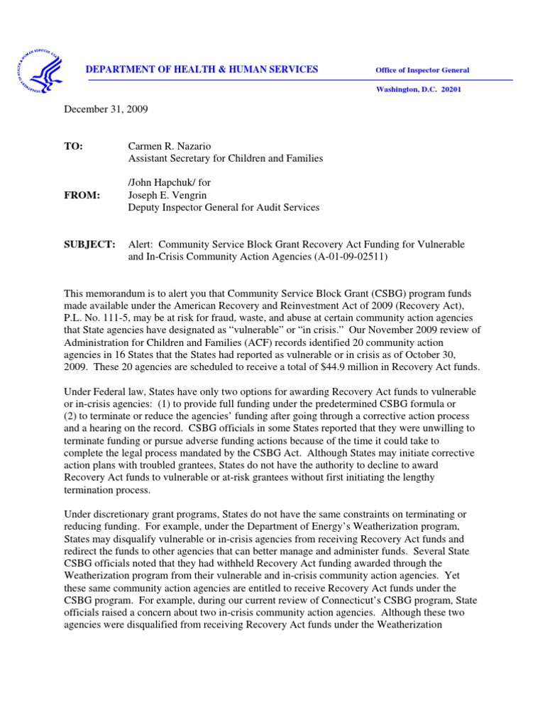 DHHS Fraud Warning To Administration For Children and Families | PDF ...