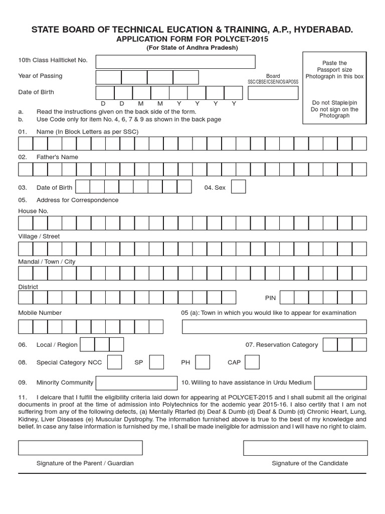 AP Polycet 2015 Application Form | PDF | Further Education