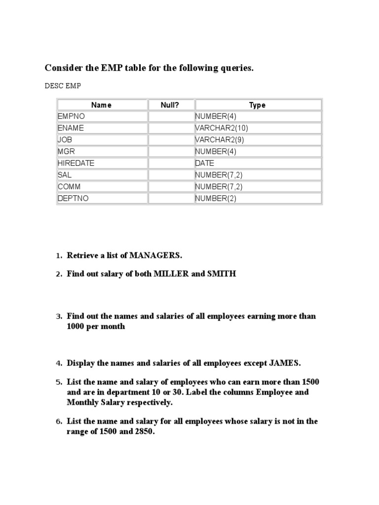 SQL Queries for EMP Table Analysis | PDF