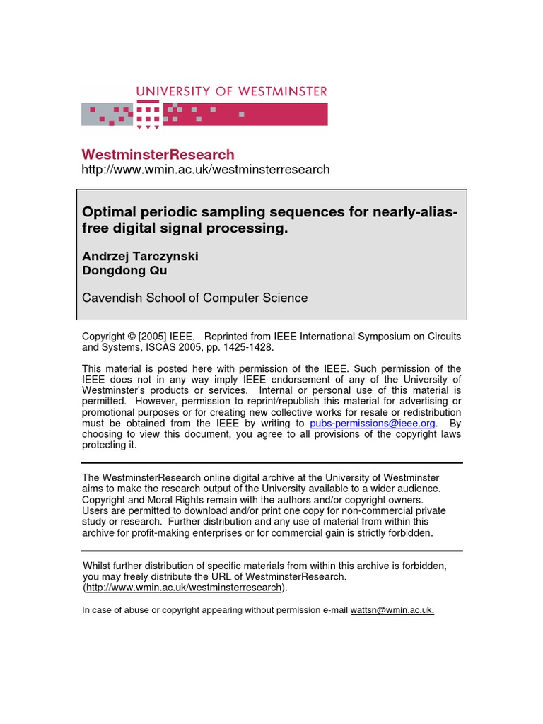 Optimal Periodic Sampling Sequences For Nearly - Alias-Free Digital Signal Processing | PDF ...