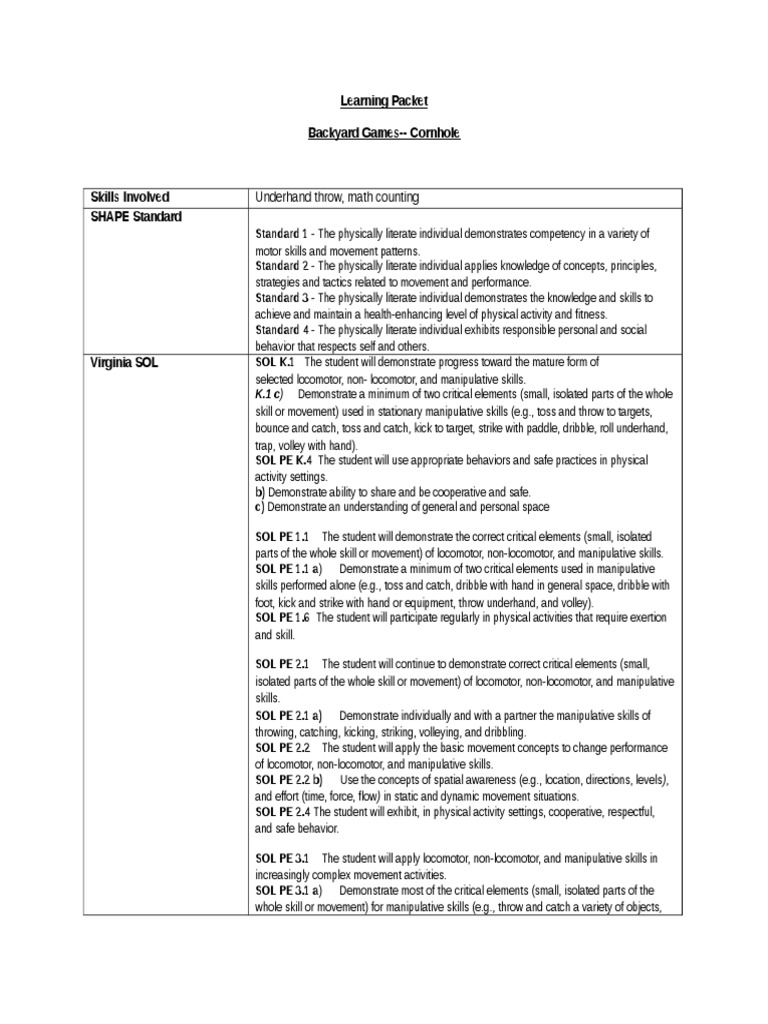 Cornhole Learning Packet | PDF | Cognition | Cognitive Science