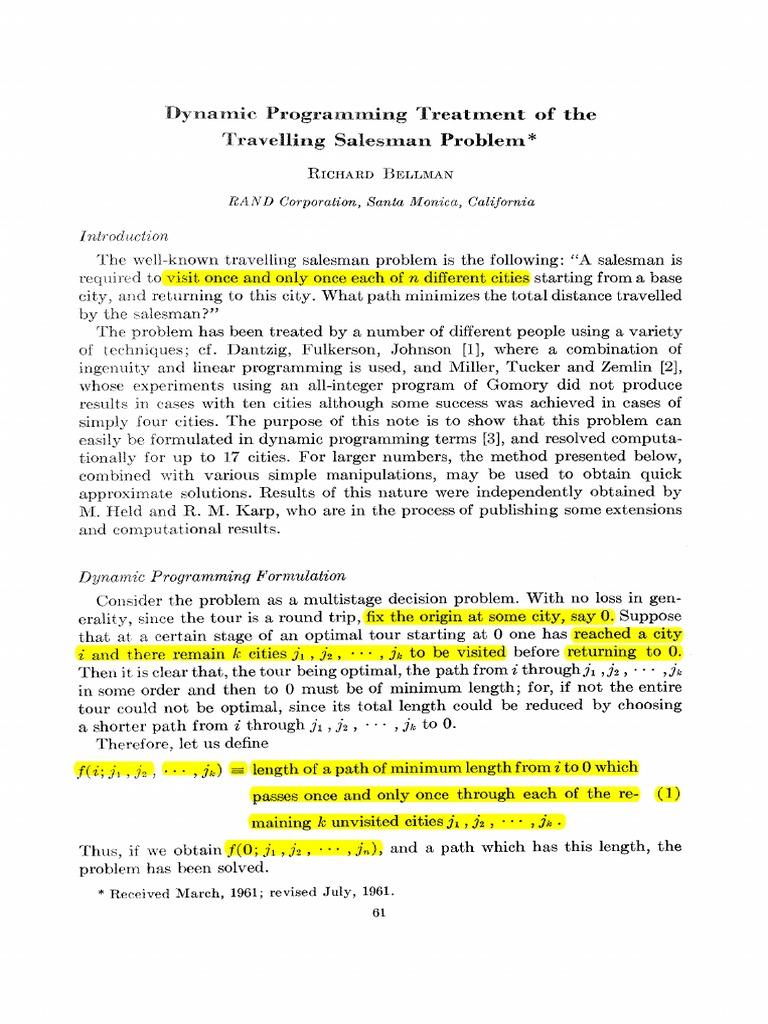 Tsp Dynamicprogramming Pdf Dynamic Programming Mathematical Optimization