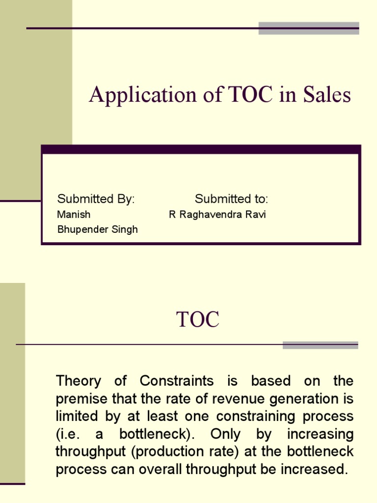 Application of TOC in Sales | Sales | Business Economics