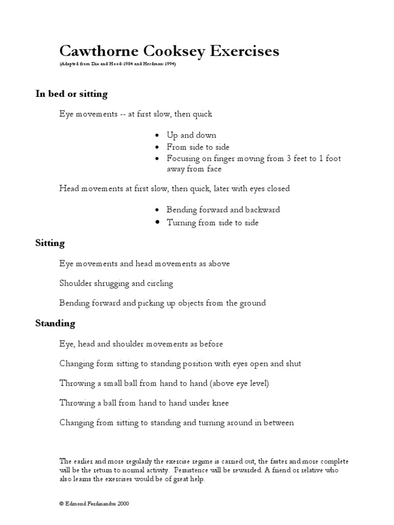 Cawthorne Cooksey Vertigo Exercises