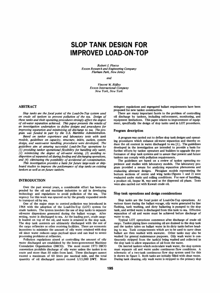 Slop Tank Design For Improved Load-On-Top | Download Free PDF | Oil ...