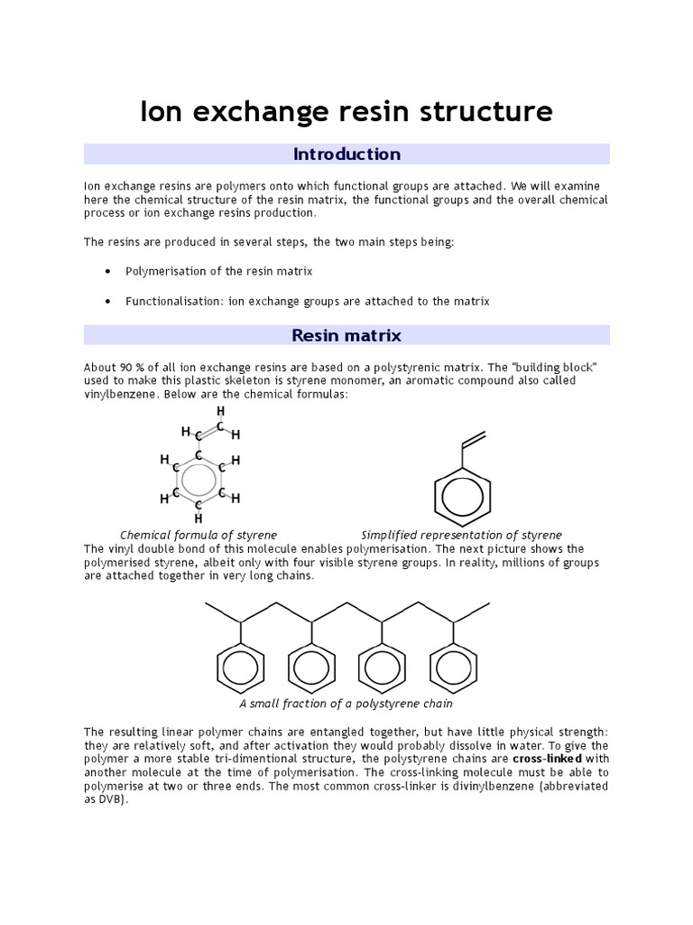 Ion Exchange Resin Structure: Chemical Formula of Styrene Simplified ...