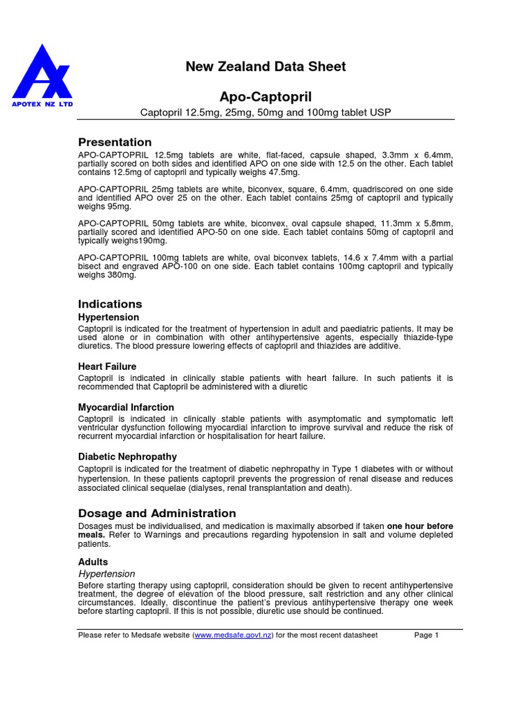 Apo Captopril Tab | Download Free PDF | Angiotensin | Hypertension