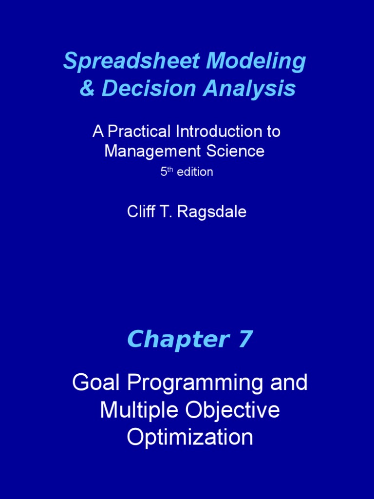 Spreadsheet Modeling & Decision Analysis: A Practical Introduction To ...